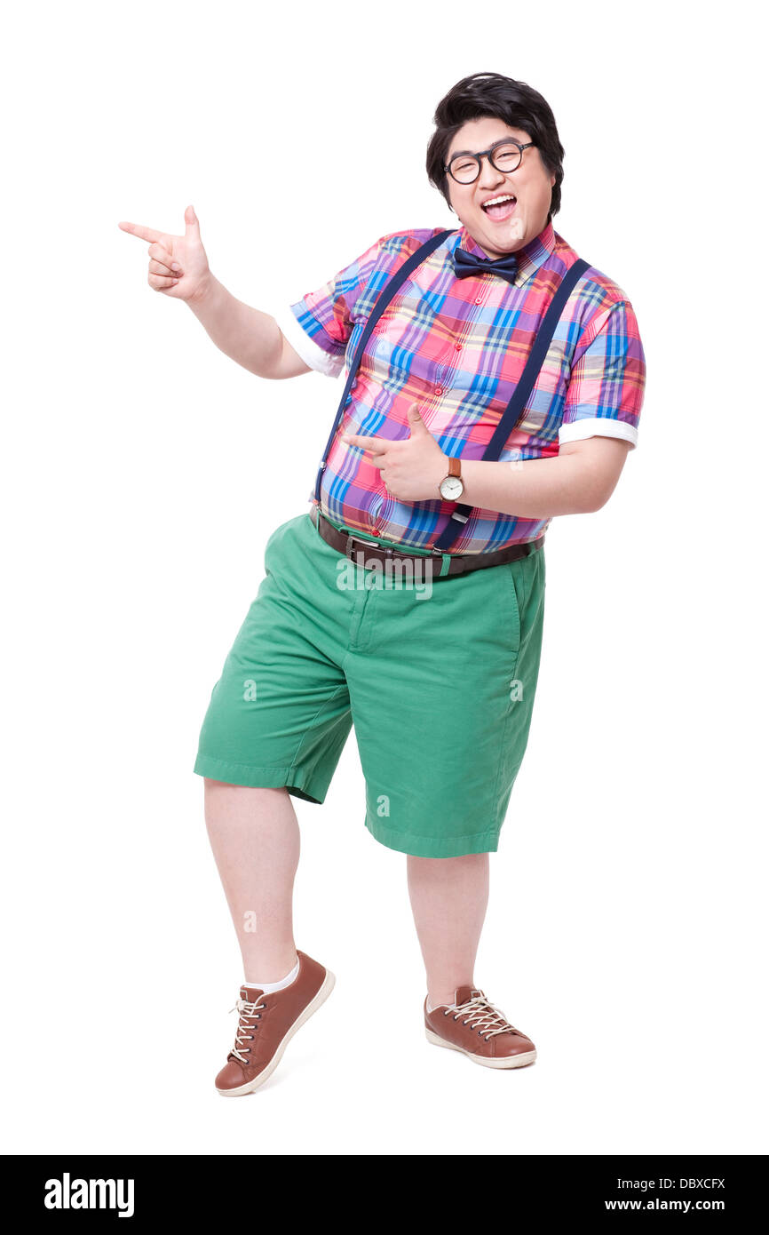 Fashionable fat man pointing Stock Photo - Alamy