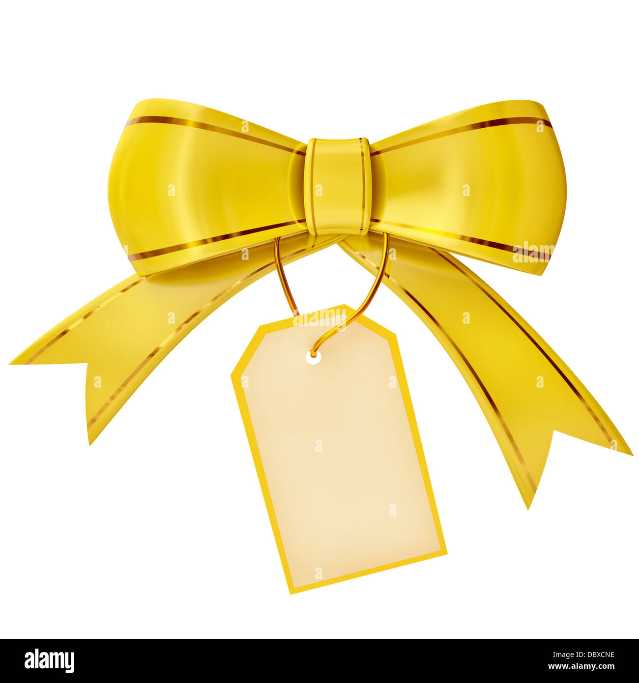 yellow Christmas bow with label Stock Photo - Alamy