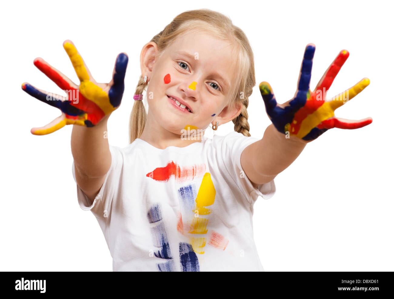 girl with painted hands Stock Photo - Alamy