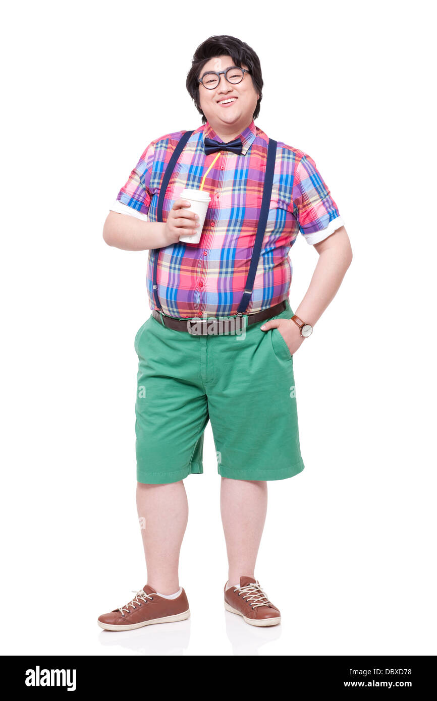 Happy overweight man with high calorie drink Stock Photo - Alamy