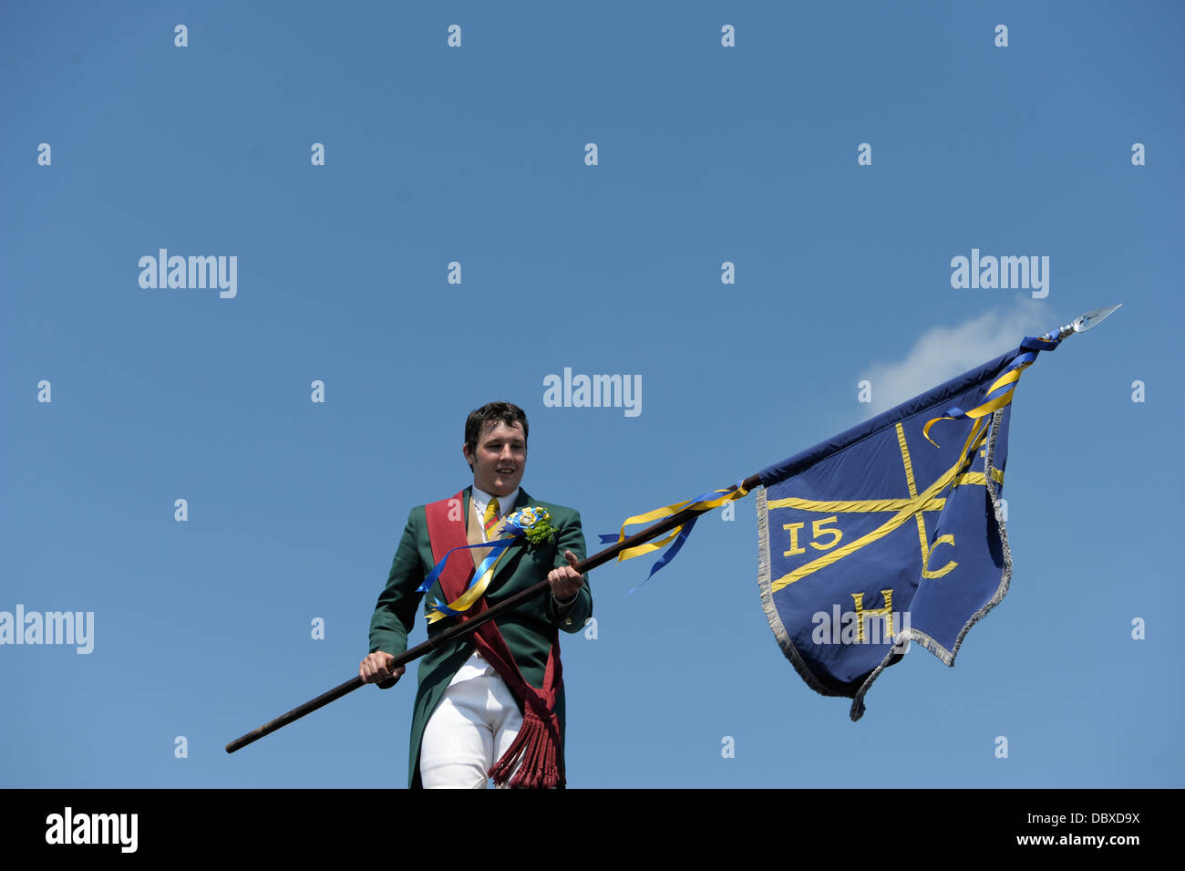 Cornet Chris Ritson displays the Flag above the Committee Rooms during ...