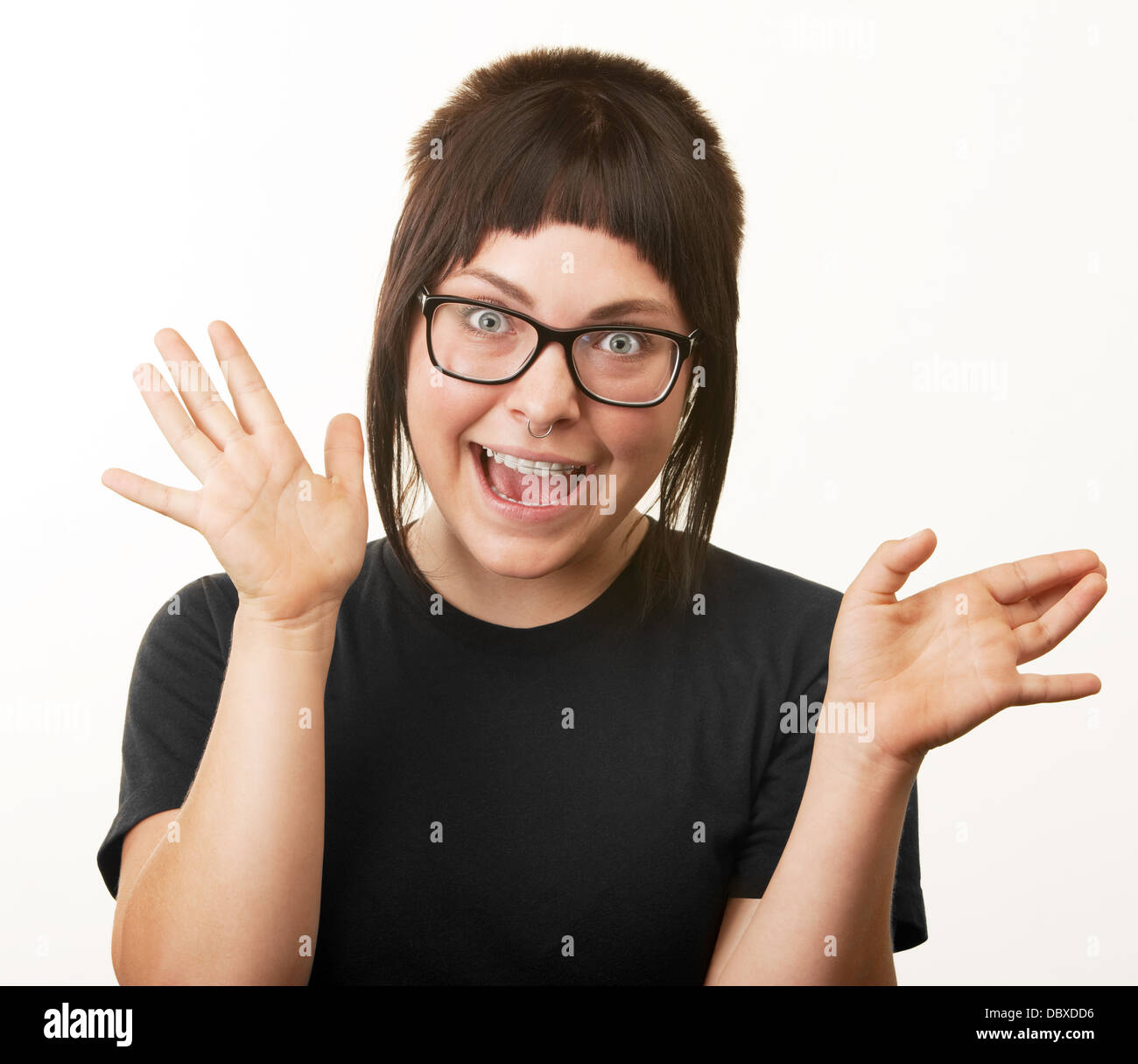 Cute Girl Waving Hands Stock Photo - Alamy