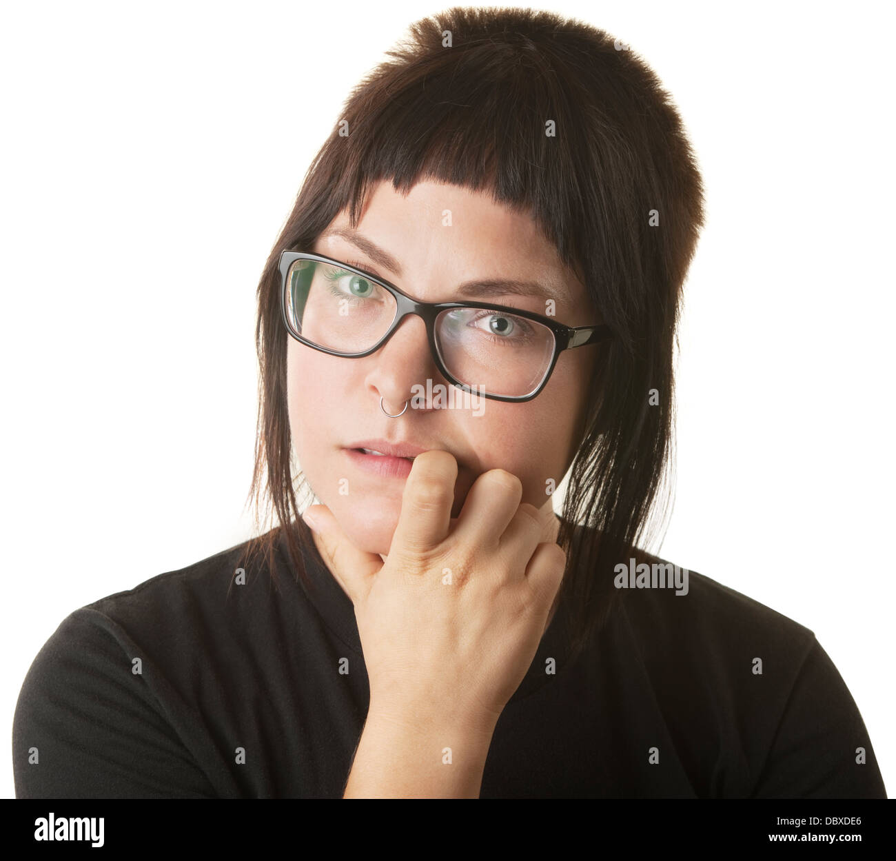 Woman chewing fingernails hi-res stock photography and images - Alamy