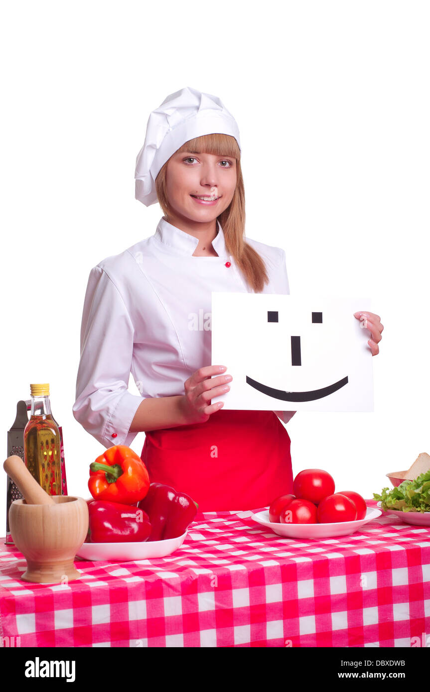 Attractive cook woman a over white background Stock Photo - Alamy