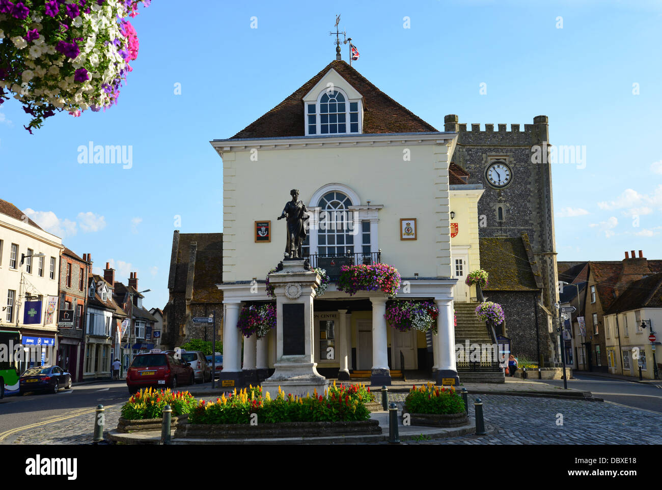 17th century Town Hall and St Mary-le-More church tower, Market Place ...