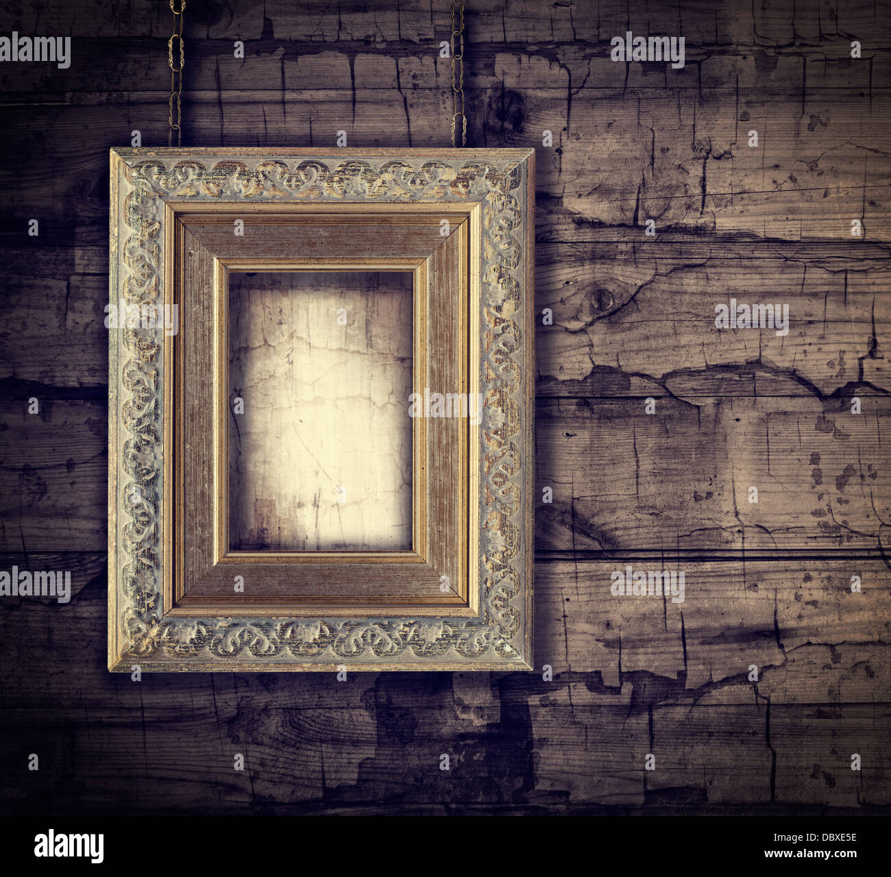 Empty photo frame on cracked wooden background Stock Photo - Alamy