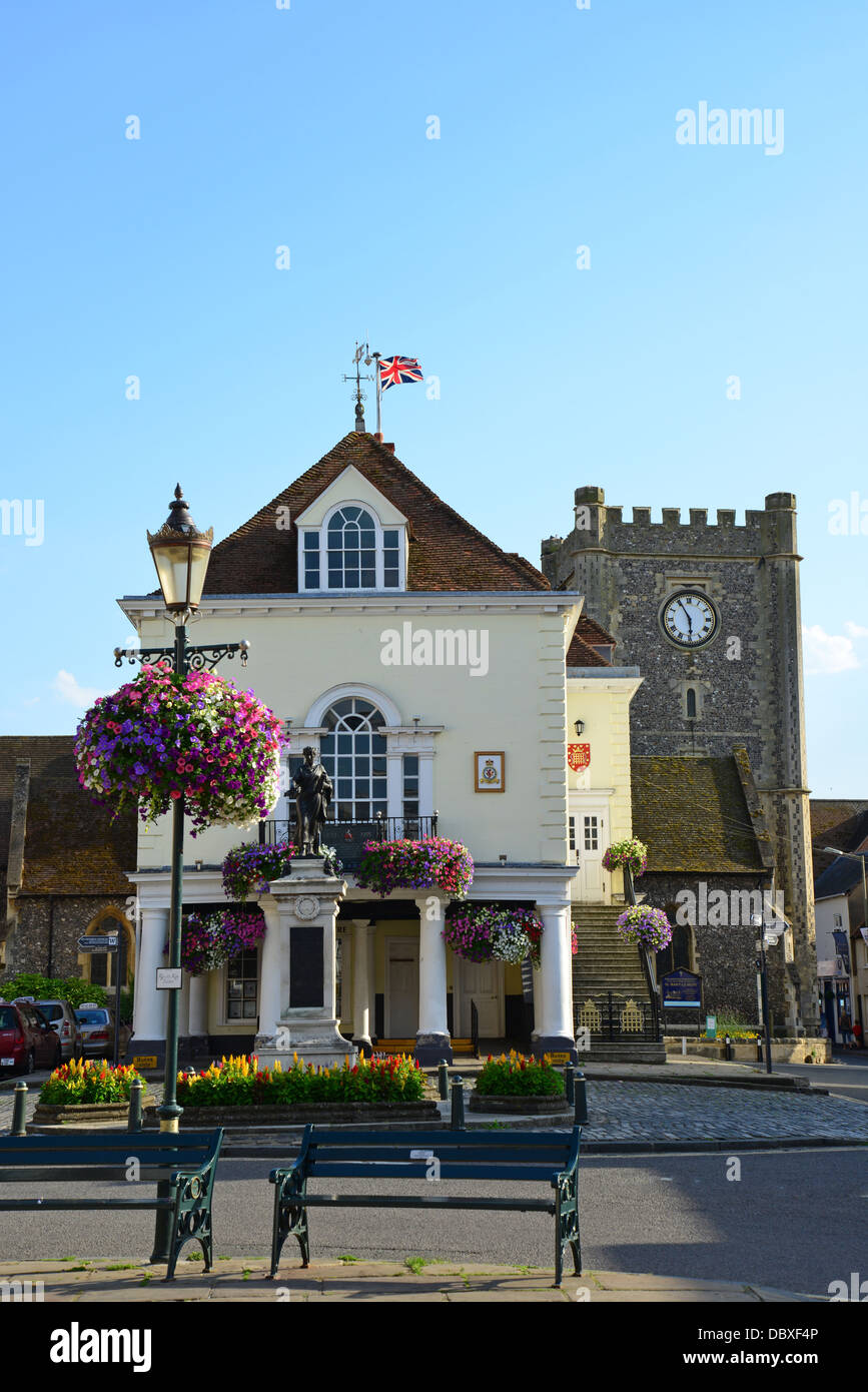 17th century Town Hall and St Mary-le-More church tower, Market Place ...