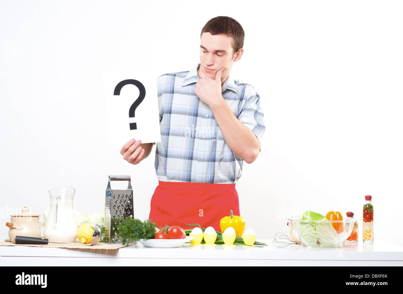 portrait of a young man, hold question mark Stock Photo - Alamy