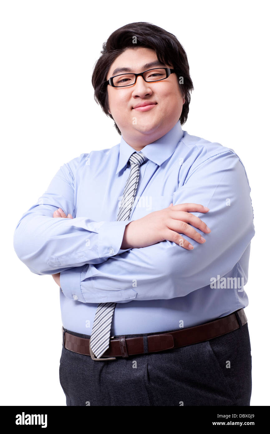 Confident overweight businessman arms crossed Stock Photo - Alamy
