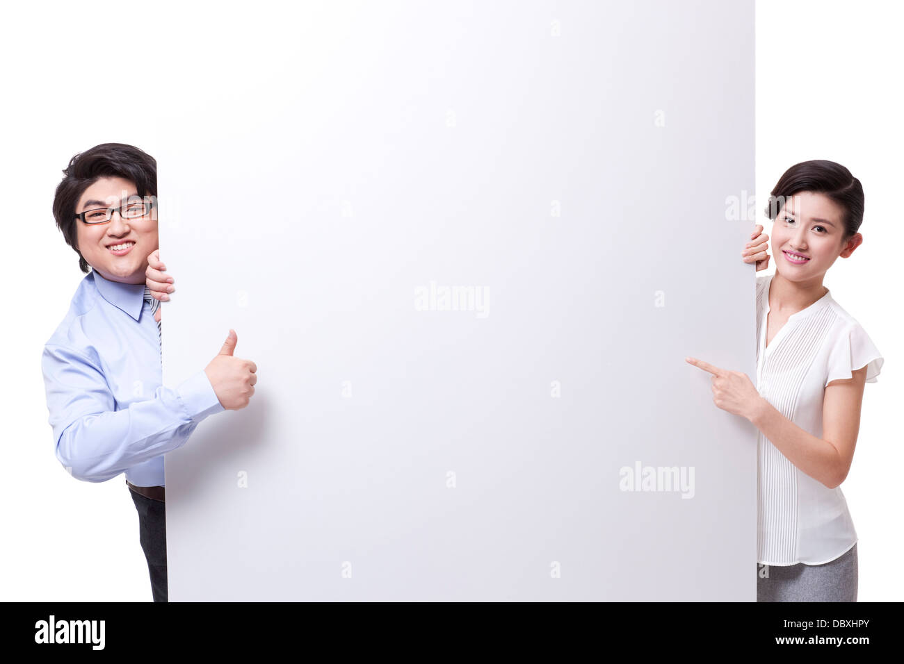 Cheerful business partner with whiteboard Stock Photo - Alamy