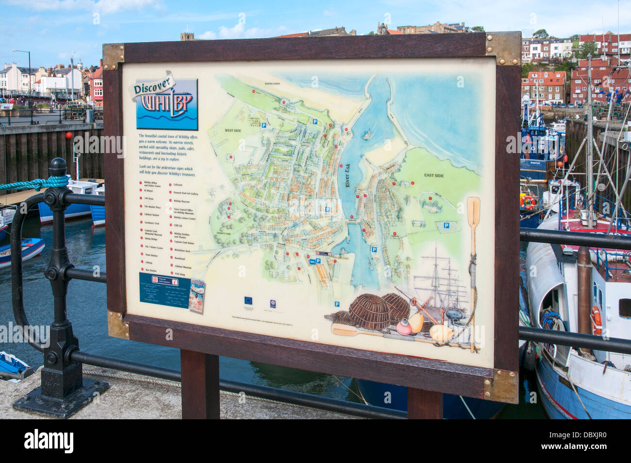 Great Britain, England, North Yorkshire, Whitby, River Esk, harbour map ...