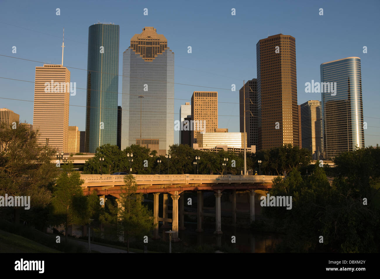 SABINE STREET BRIDGE SABINE PARK DOWNTOWN SKYLINE HOUSTON TEXAS USA ...