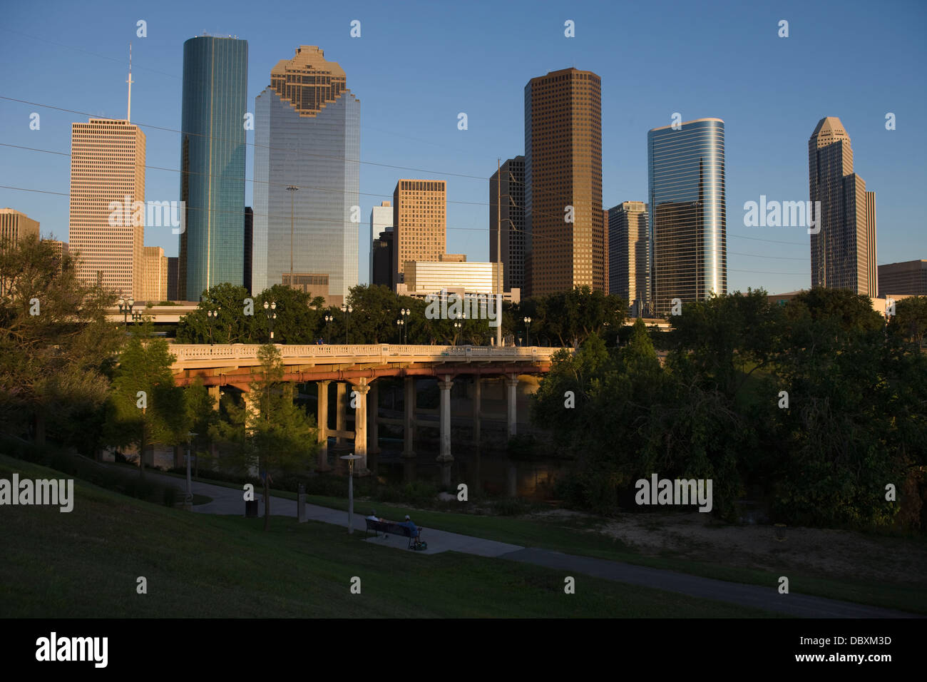 SABINE STREET BRIDGE SABINE PARK DOWNTOWN SKYLINE HOUSTON TEXAS USA ...