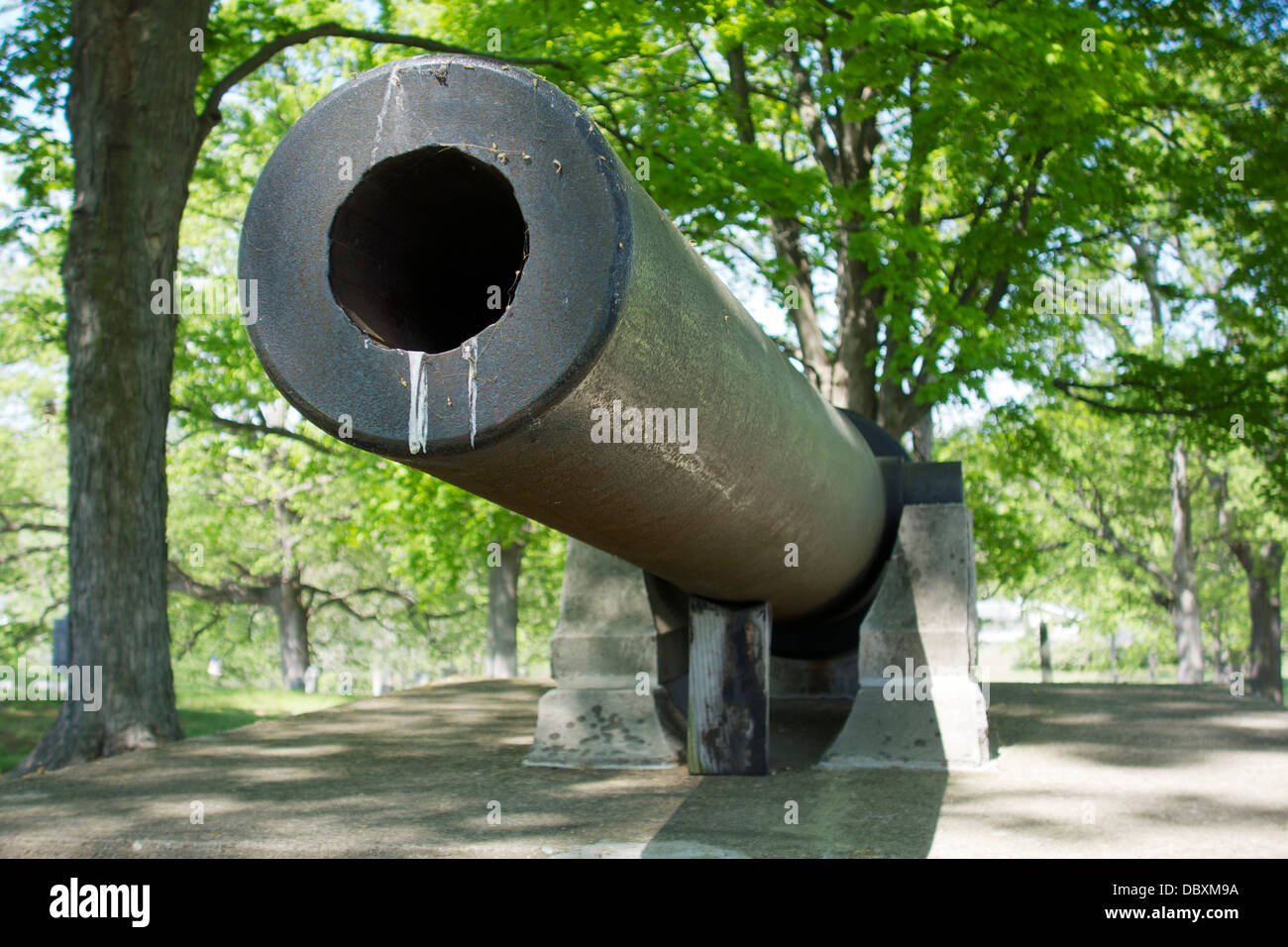 Civil War era Parrott rifle, closeup of barrel. Oak Ridge Cemetery ...