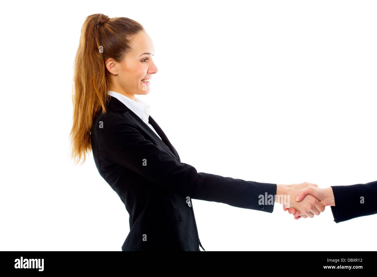 young businesswoman handshake on white background studio Stock Photo ...