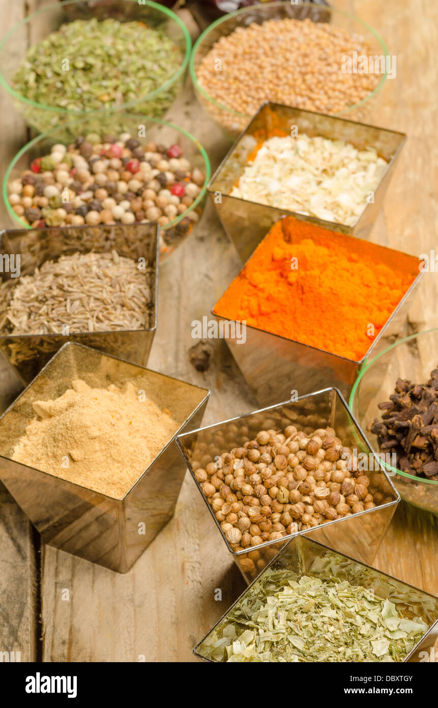 Closeup take of small bowls with assorted condiments Stock Photo - Alamy