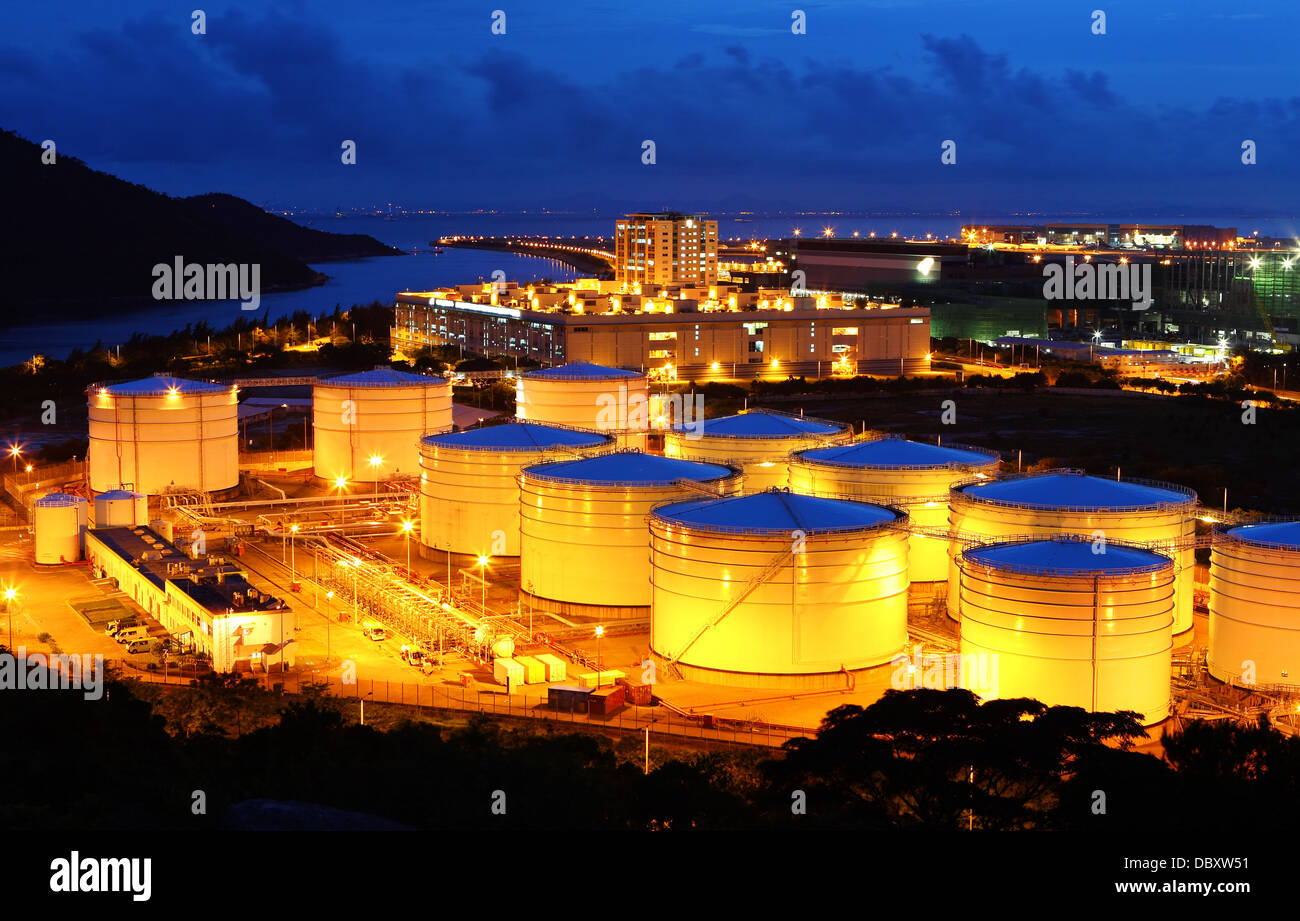 oil tank at night Stock Photo - Alamy