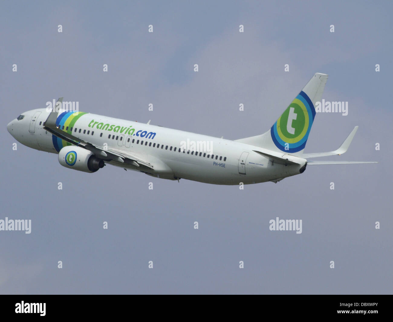 The PH-HSE Boeing 737-8K2, operated by Transavia, is captured during ...
