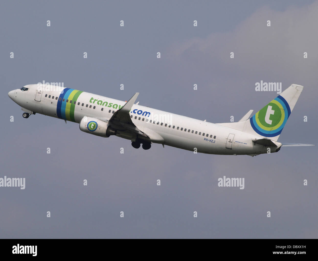 PH-HZJ, a Boeing 737-8K2 in Transavia livery, is seen taking off from ...