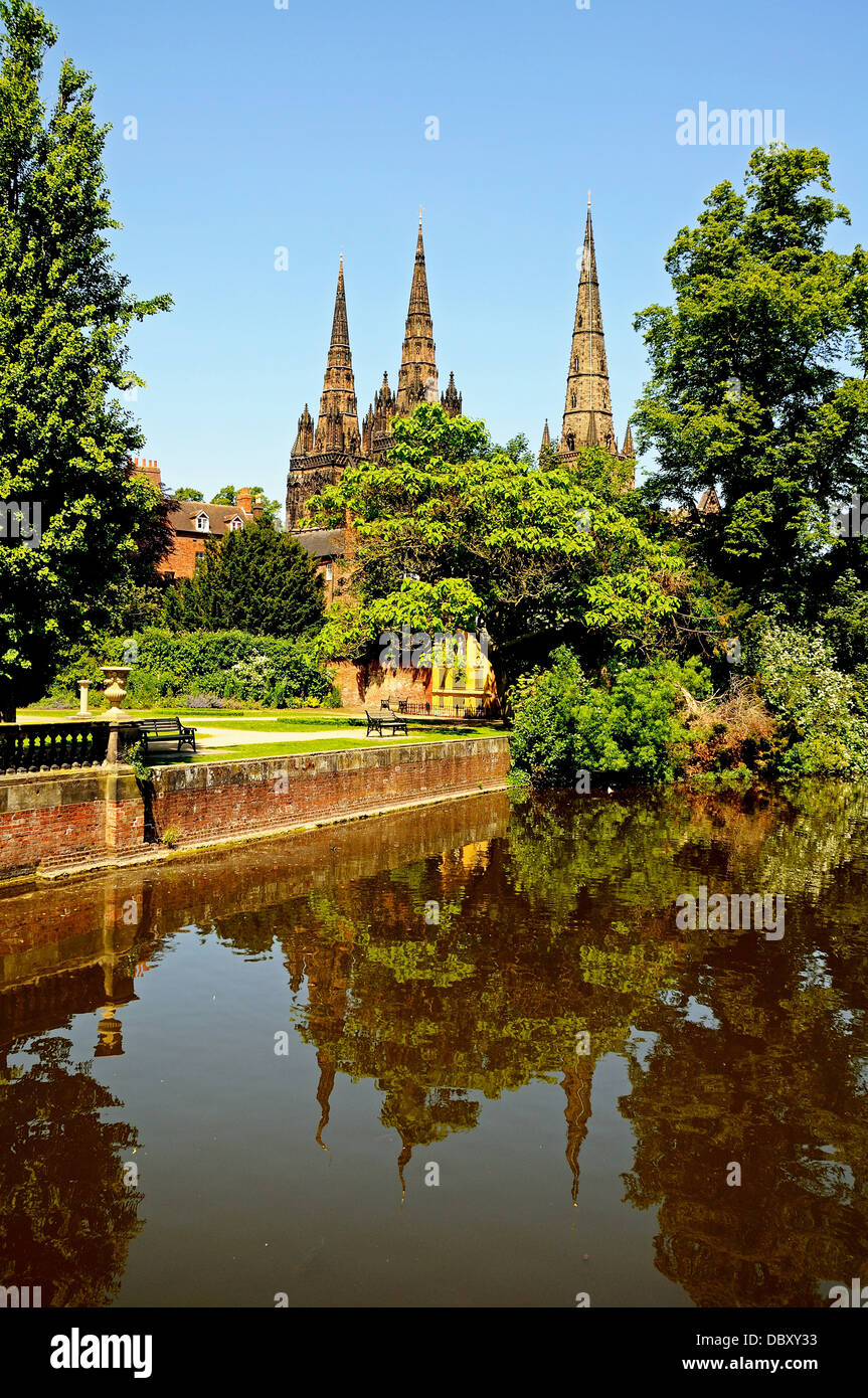 View across Minster Pool towards the Cathedral, Lichfield ...
