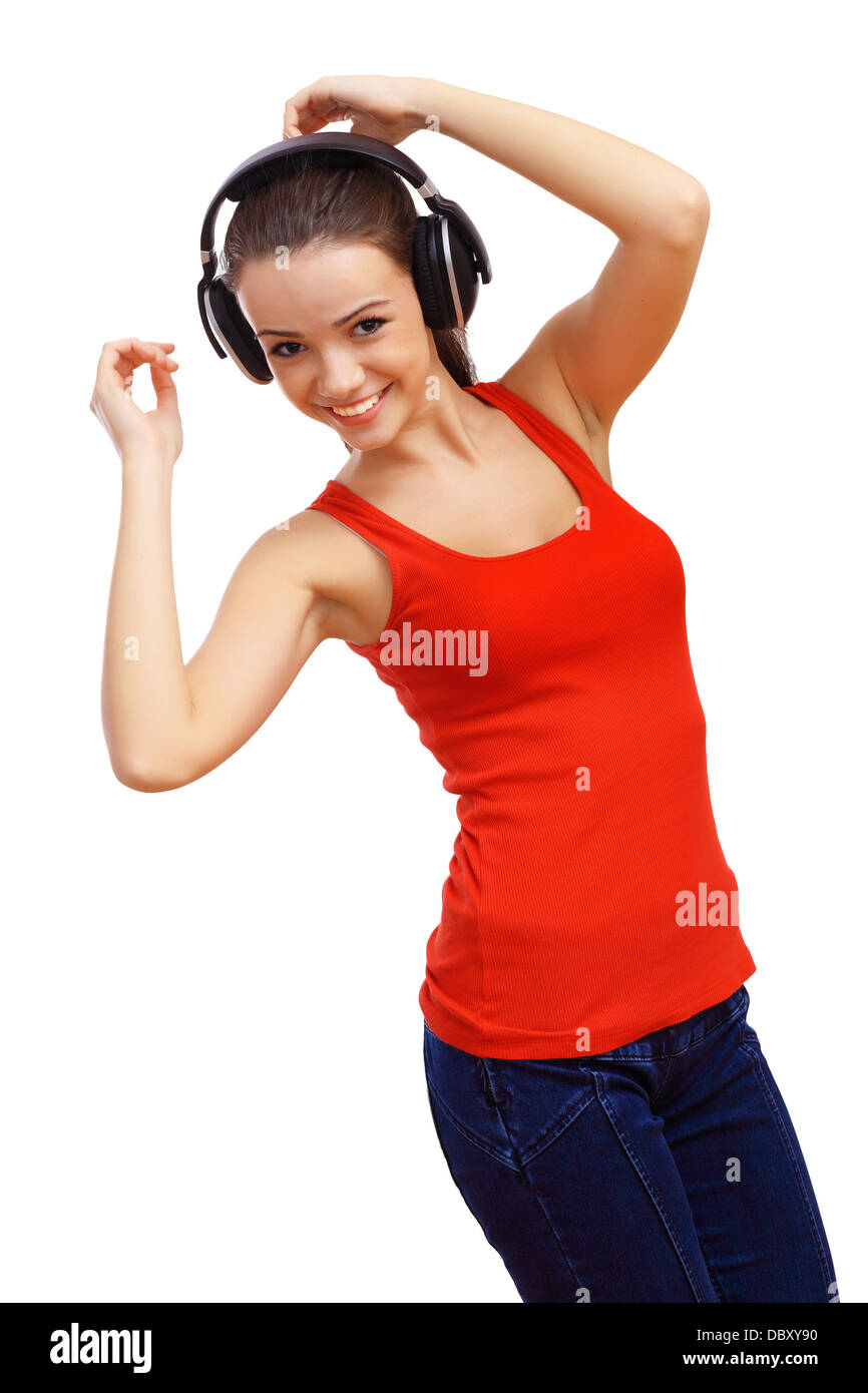Happy smiling girl dancing Stock Photo - Alamy