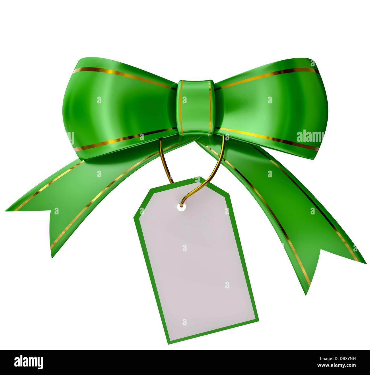 green Christmas bow with label Stock Photo - Alamy
