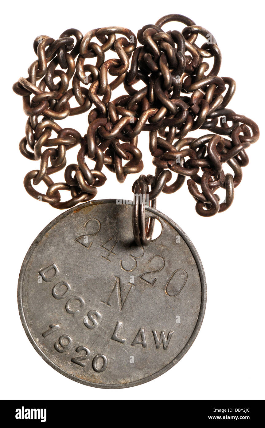 Dog Tag Dog Law 1920 Stock Photo Alamy