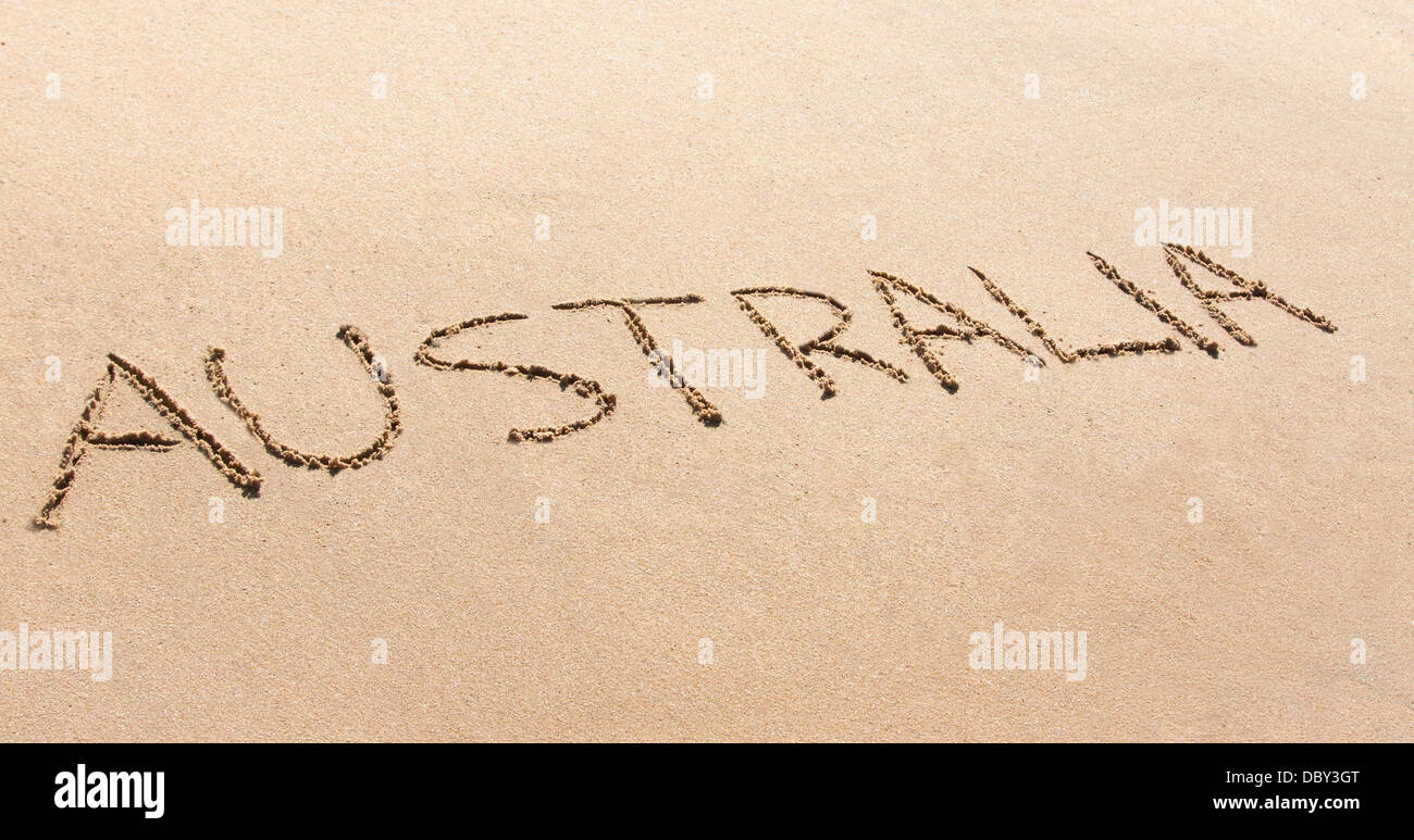 Australia written in the sand on a beach Stock Photo - Alamy