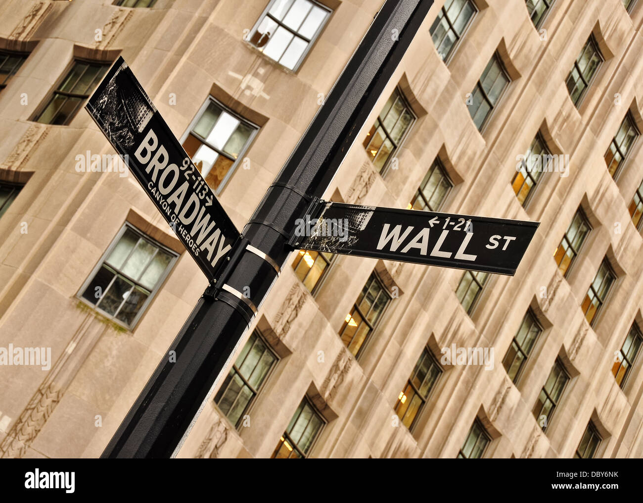 Wall street and Broadway street sign Stock Photo - Alamy