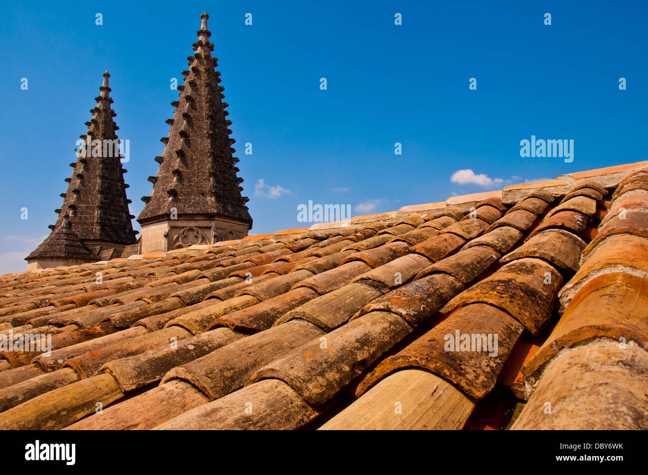 Old church roof with pointy towers Stock Photo - Alamy