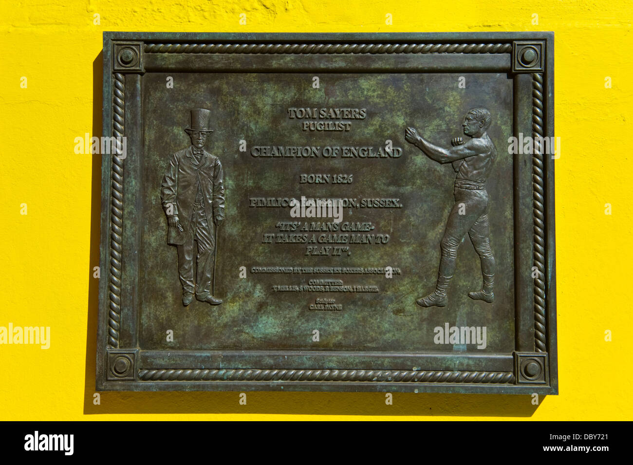 TOM SAYERS Victorian boxer brass heritage plaque on wall of building in ...