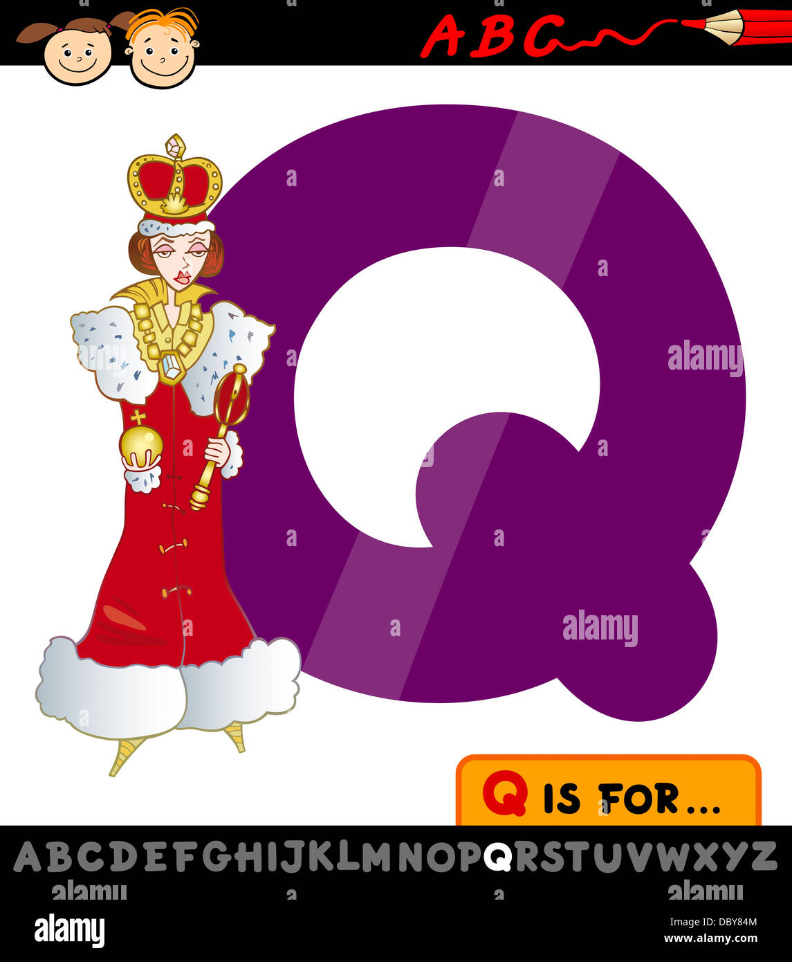 Cartoon Illustration of Capital Letter Q from Alphabet with Queen for ...