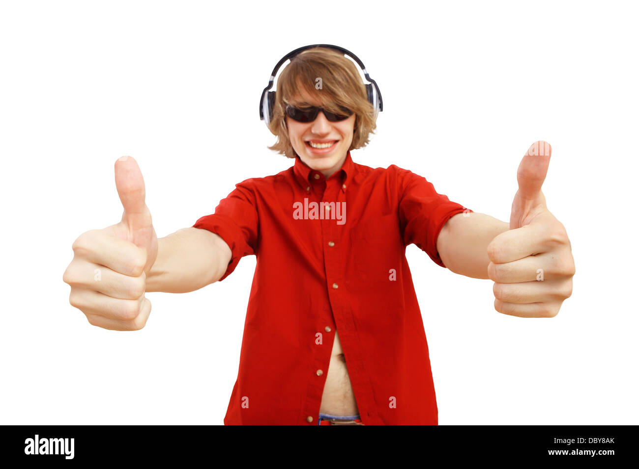 Happy smiling young man dancing Stock Photo - Alamy