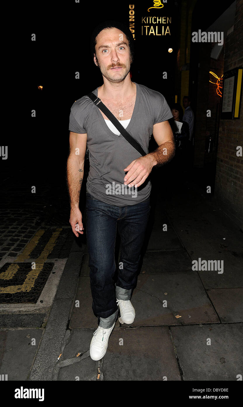 Jude Law sporting a moustache leaving the Donmar Warehouse after ...