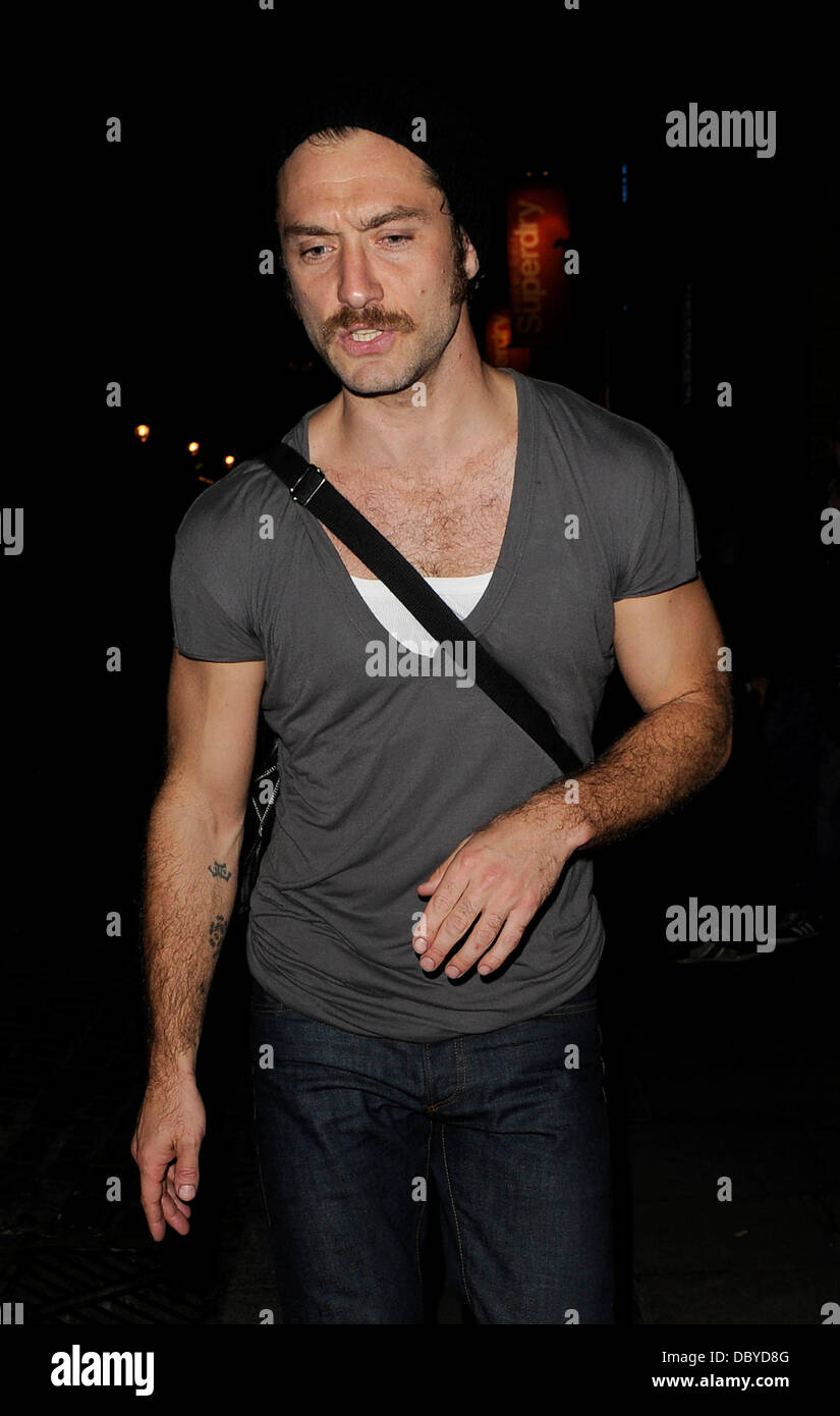 Jude Law sporting a moustache leaving the Donmar Warehouse after ...