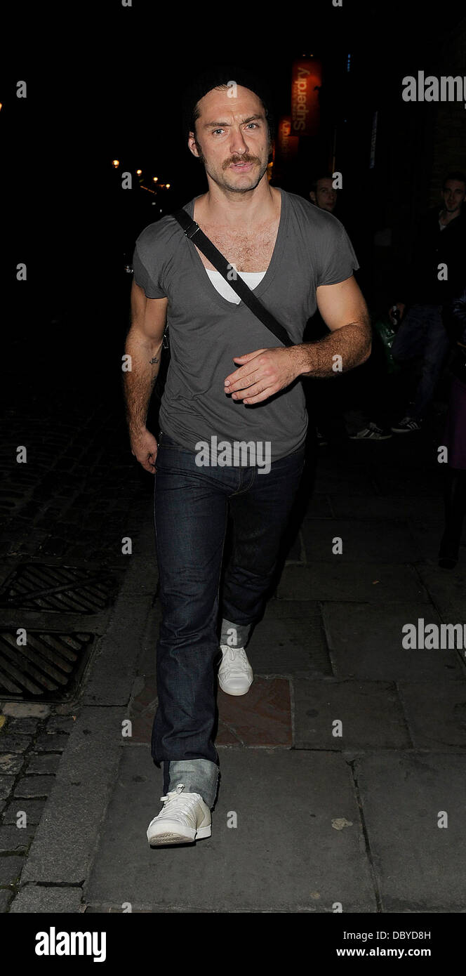 Jude Law sporting a moustache leaving the Donmar Warehouse after ...