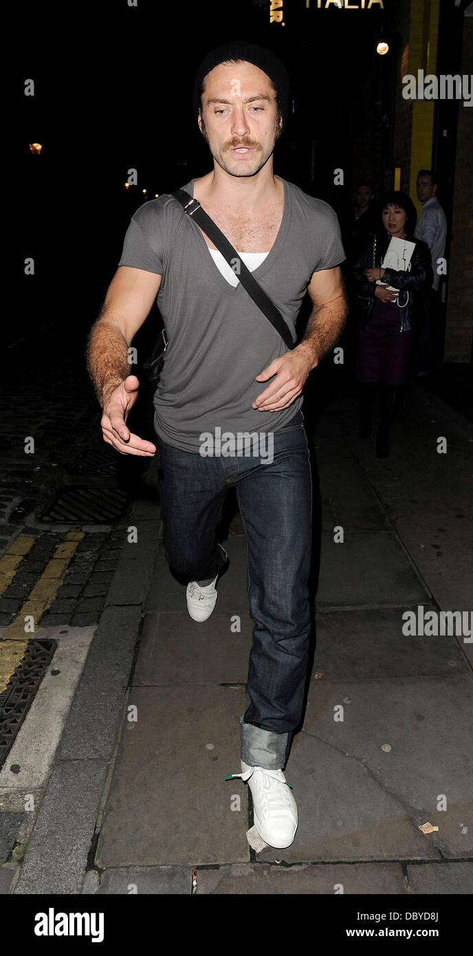 Jude Law sporting a moustache leaving the Donmar Warehouse after ...