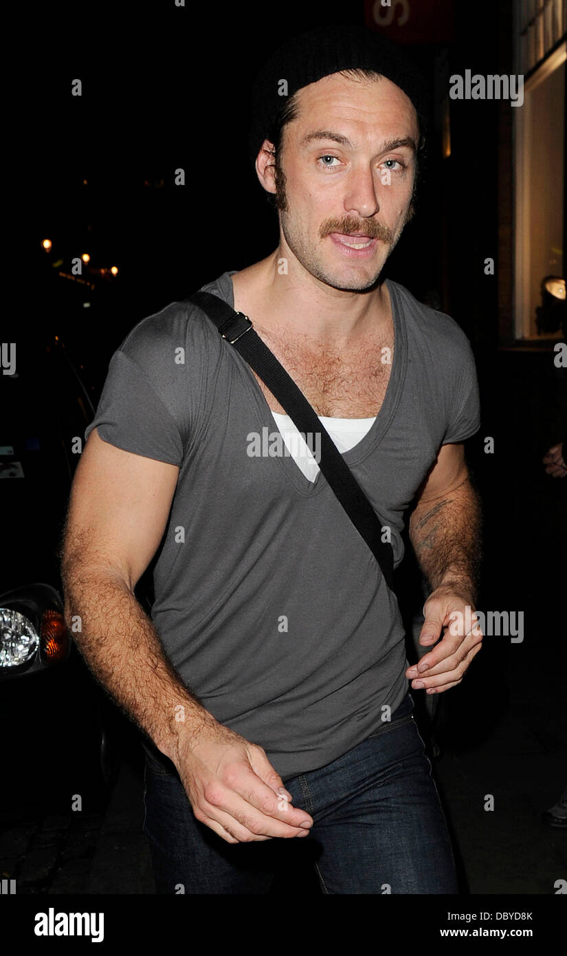Jude Law sporting a moustache leaving the Donmar Warehouse after ...
