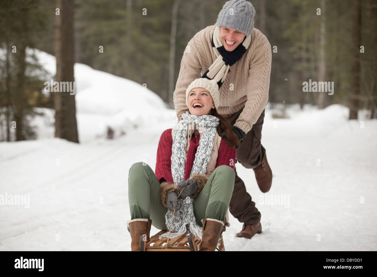 Sledding two people hi-res stock photography and images - Alamy