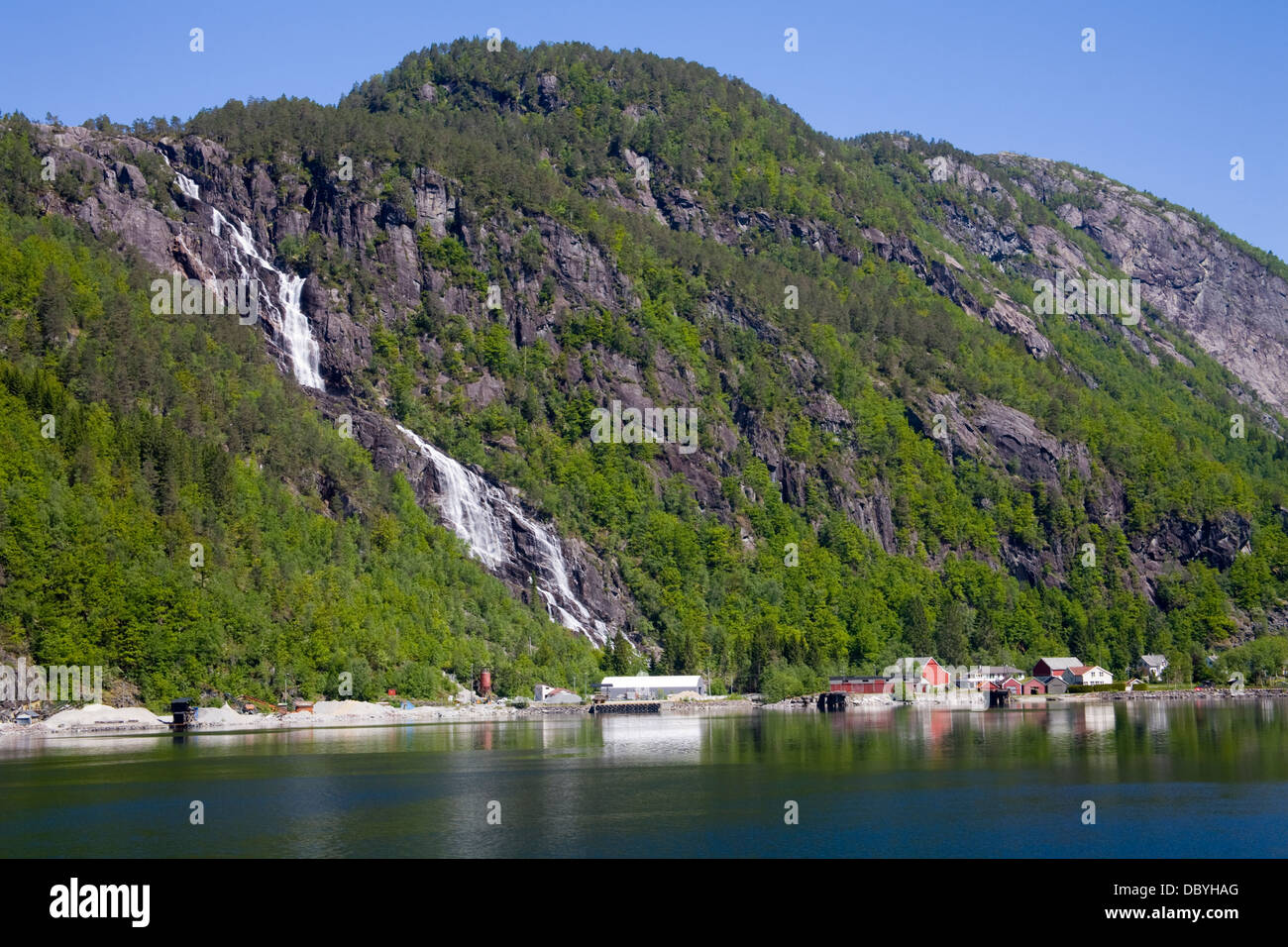 Mo Modalen Norway Europe Waterfall flowing down the mountain towards ...