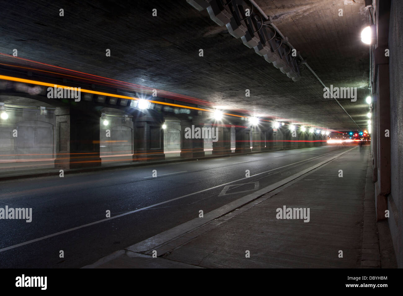 Underpass at night near Union Station Bus Terminal, Toronto Canada ...