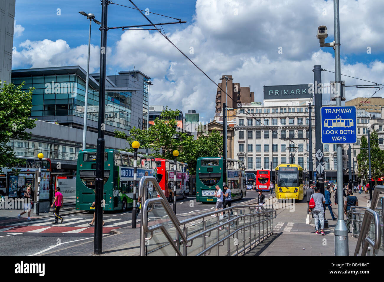 Manchester Metrolink tram approaching station Stock Photo - Alamy