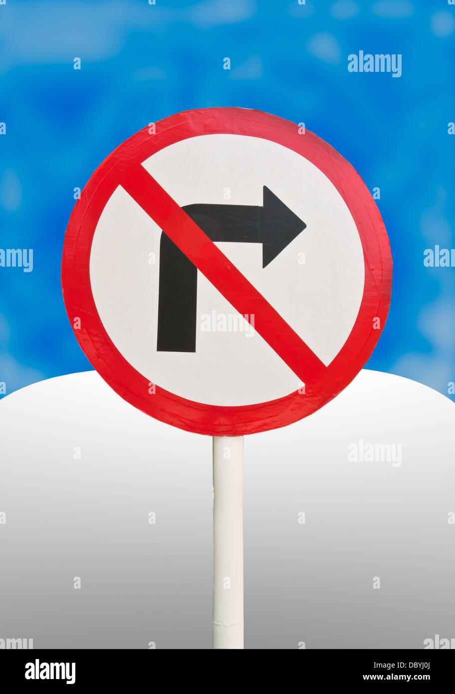 Signs, Do not turn right isolated on sky background Stock Photo - Alamy
