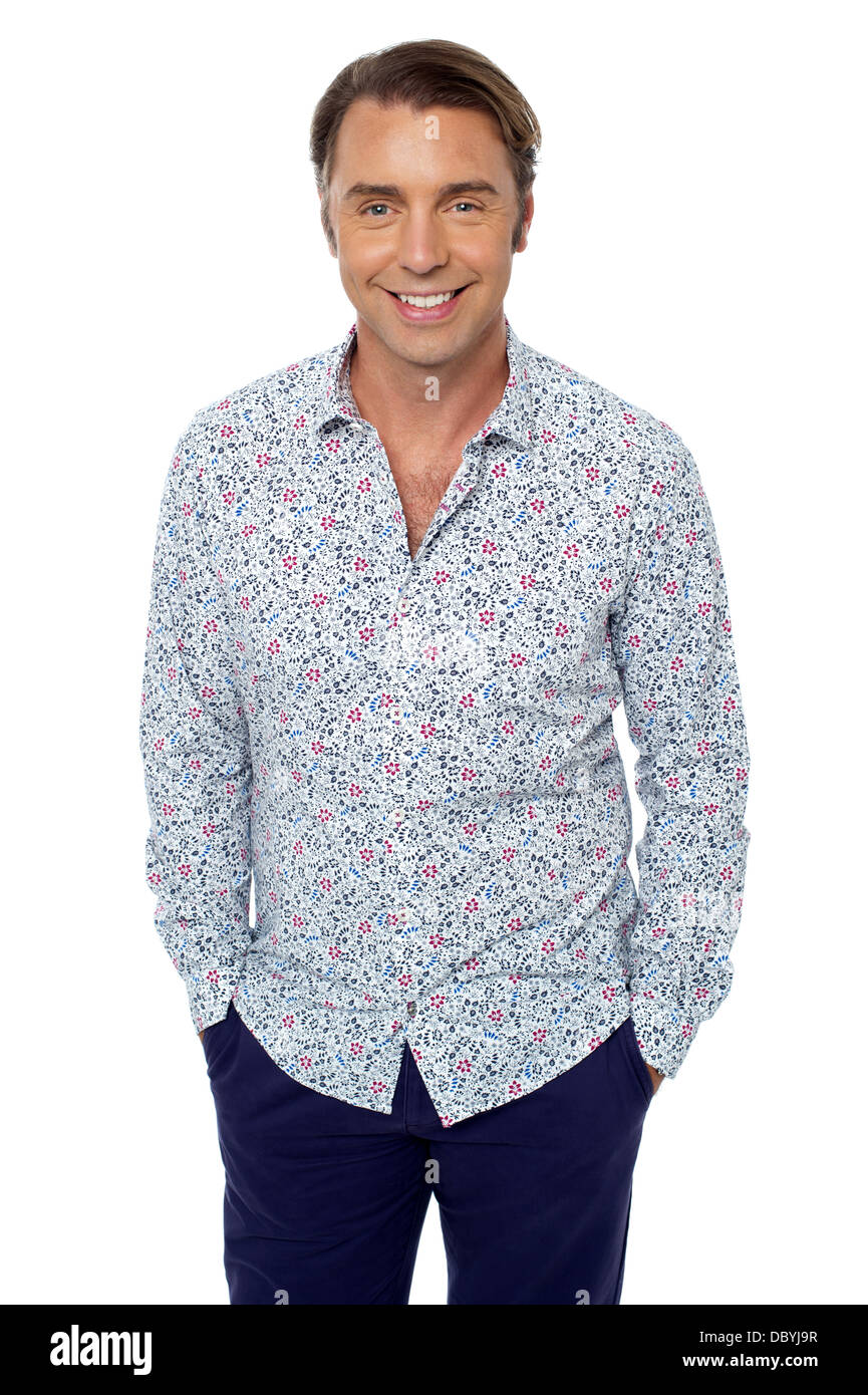 Casual shot of smiling handsome relaxed male model Stock Photo - Alamy