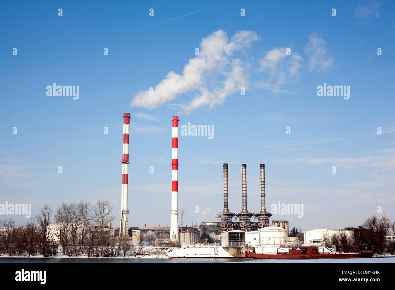 air pollution from power plant chimney Stock Photo - Alamy