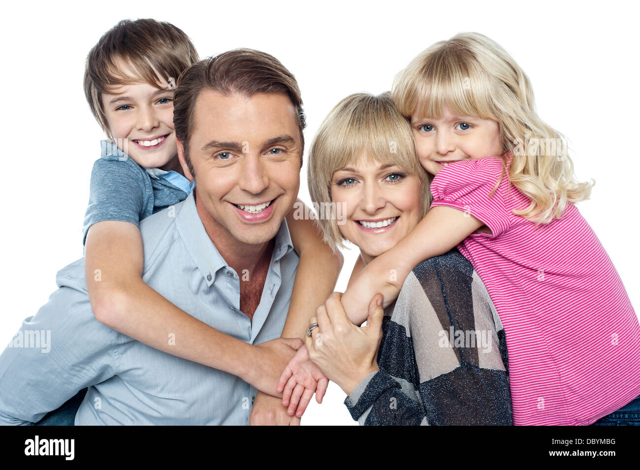Fun loving family of four. Kids enjoying piggy ride Stock Photo - Alamy