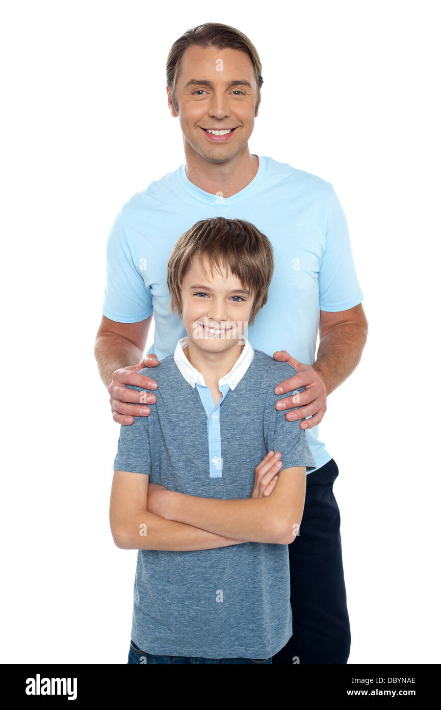 Middle aged father posing with his smart son Stock Photo - Alamy