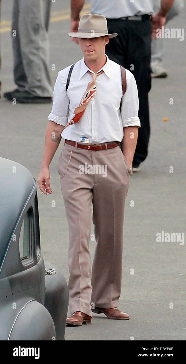 Ryan Gosling on the set of his new movie 'The Gangster Squad' Los ...