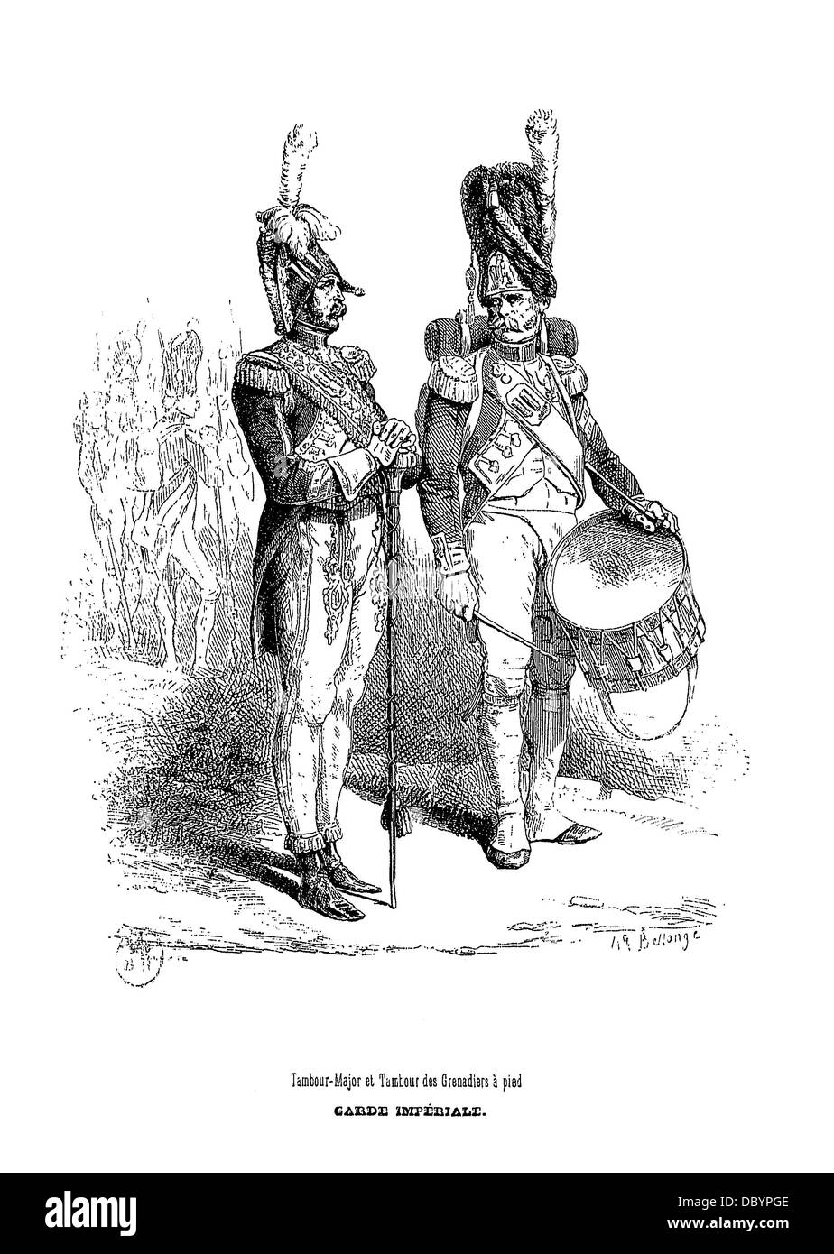 An engraving by Jean Nicolas Senot, depicting the Drum Major of the 1st ...