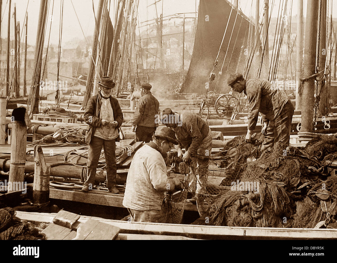 Newlyn Fishermen Victorian period Stock Photo - Alamy